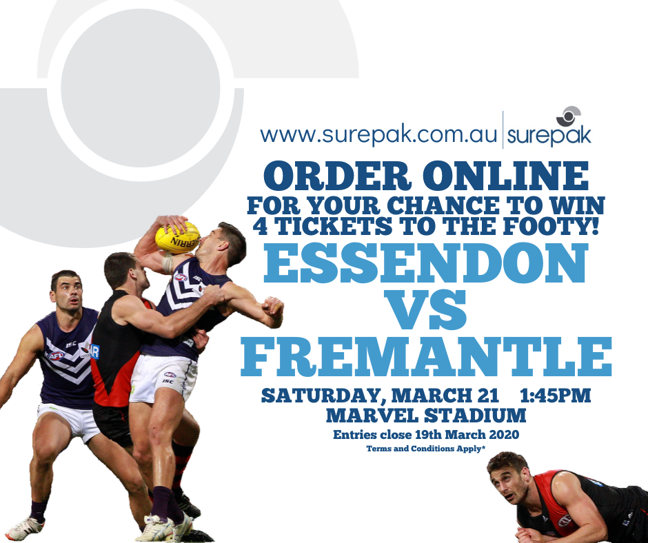 Order online for your chance to win tickets to the footy! | Surepak