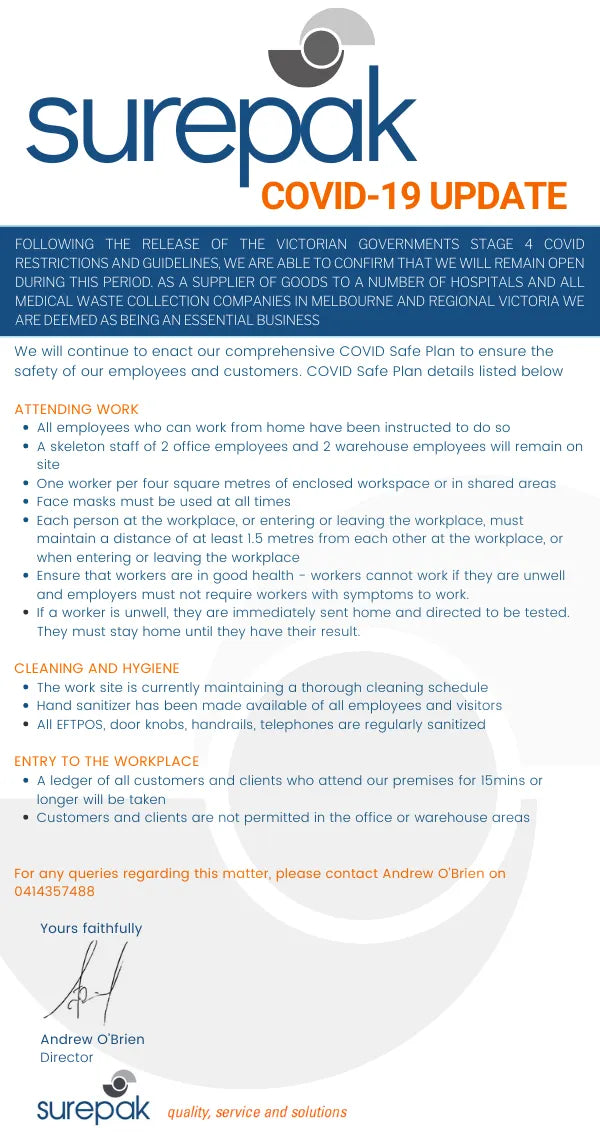 COVID-19 UPDATE - STAGE 4 RESTRICTIONS IN VICTORIA | Surepak